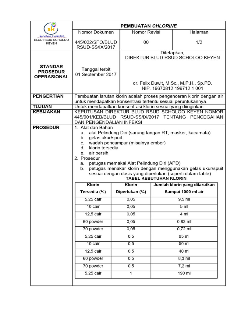 Prosedur Pembuatan Larutan Klorin | PDF