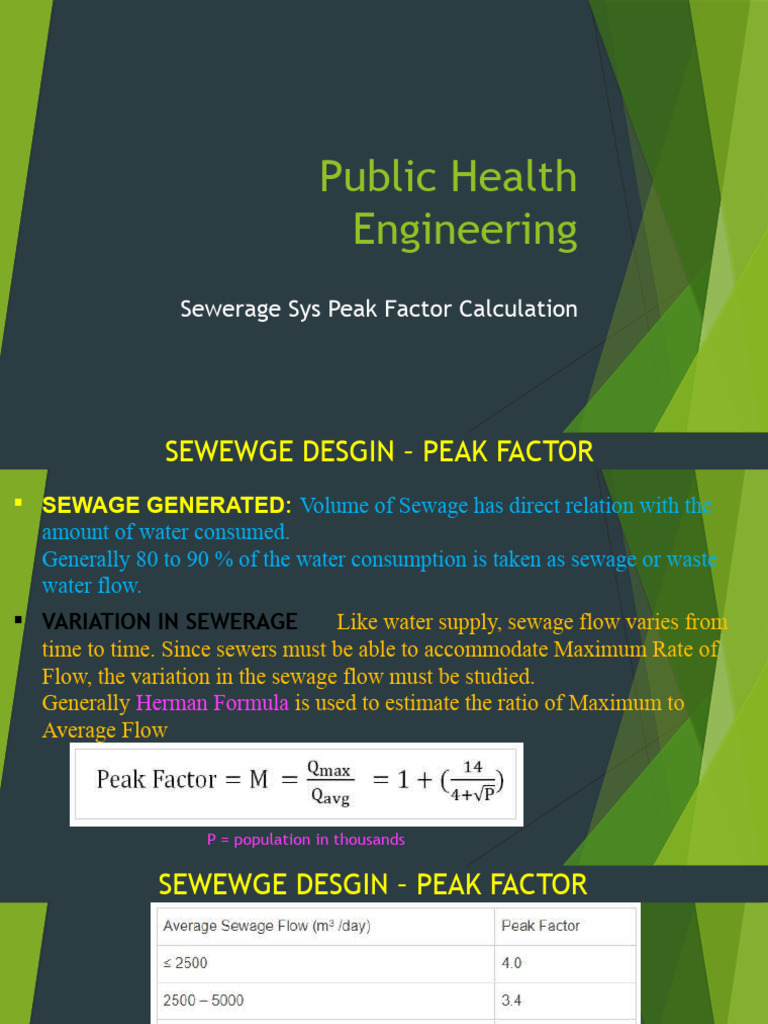Sewerage Design Peak Factor Calculation | PDF
