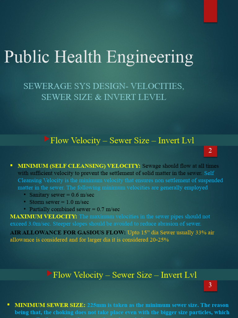 Sewage Flow Velocities - Size of Sewer & Invert LVL | PDF | Sewerage ...