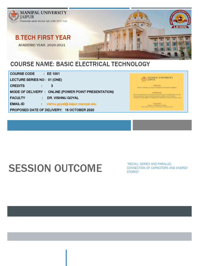 B.Tech First Year: Course Name: Basic Electrical Technology | PDF ...