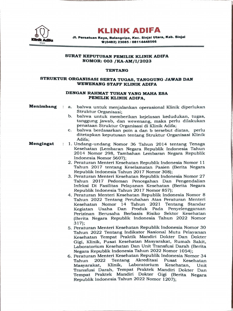 1.2 SK Struktur Organisasi Serta Tugas, Tanggung Jawab Dan Wewenang | PDF