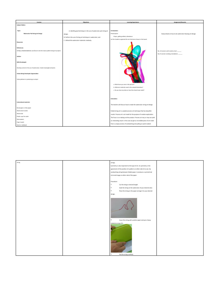 LESSON PLAN - Watercolor Pull String Art Design | PDF