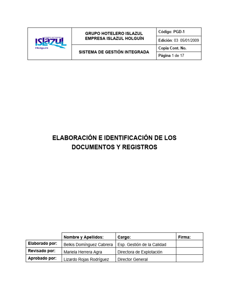 PGD-1 Elaboración e Identificación de Documentos y Registros | PDF