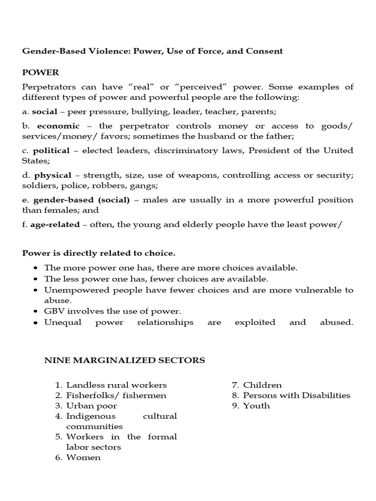 Gender Based Violence - Power, Use of Force, and Consent Module | PDF ...