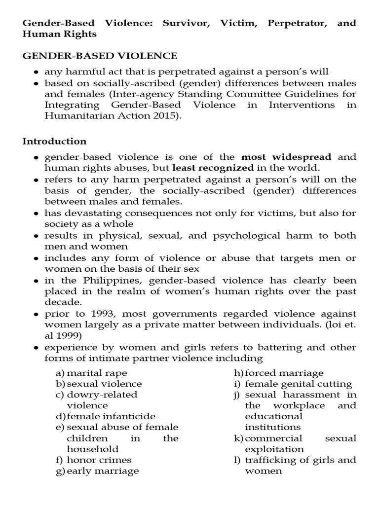 Gender Based Violence - Survivor, Victim, Perpetrator, and Human Rights ...
