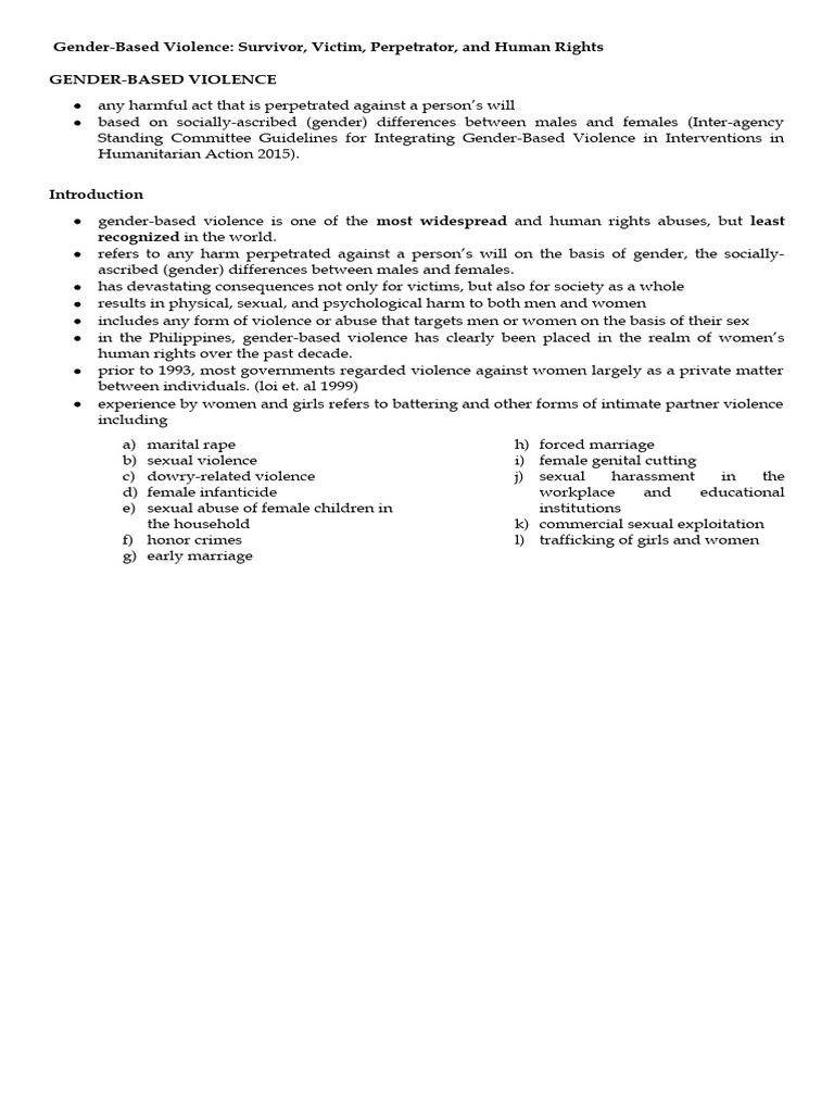 Gender Based Violence - Survivor, Victim, Perpetrator, and Human Rights ...