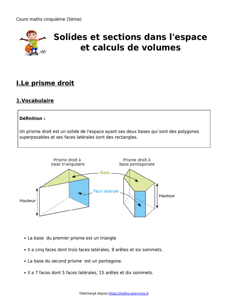 Solides Et Sections Dans L Espace Et Calculs de Volumes Cours de 5eme ...
