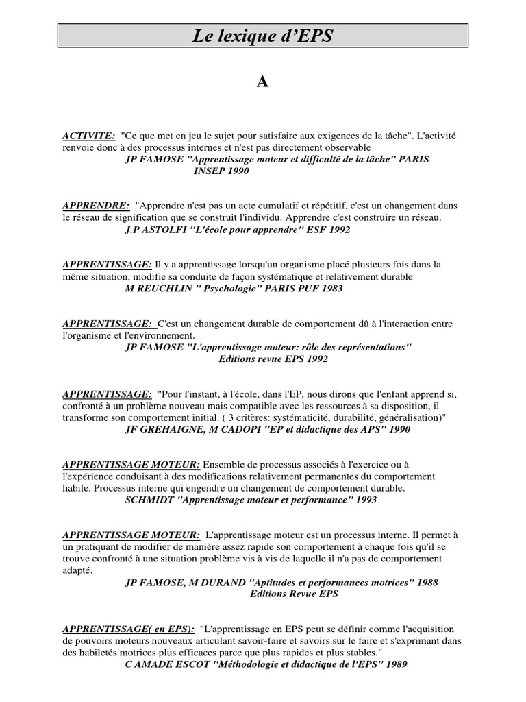 Le Lexique d'EPS | PDF