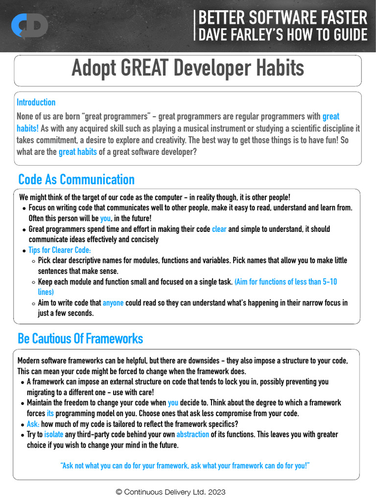 How To - Adopt GREAT Developer Habits 26-09-23 | PDF | Test Driven ...