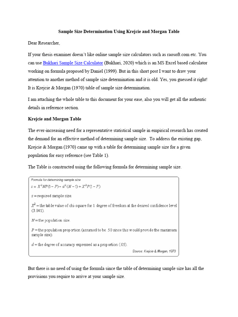 Krejcieand Morgan Sample Size Determination Table | PDF
