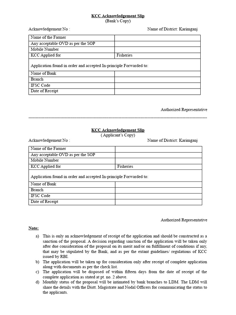 KCC Acknowledgement Slip Details | PDF | Finance & Money Management | Law