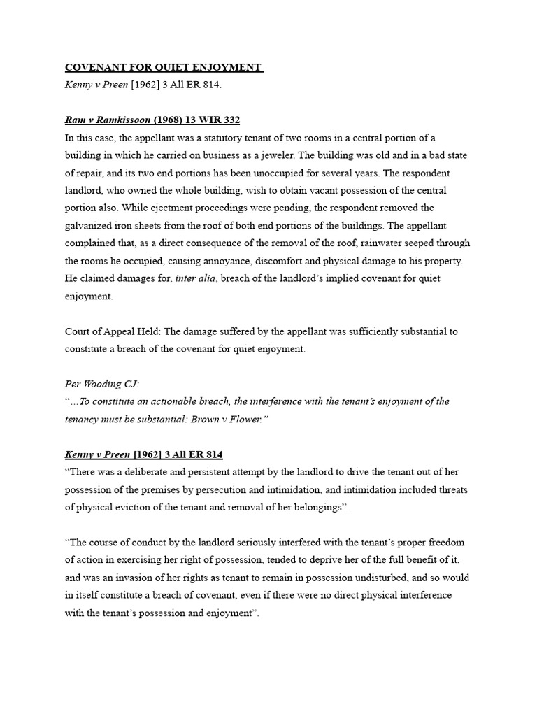 Covenant For Quiet Enjoyment | PDF | Leasehold Estate | Landlord