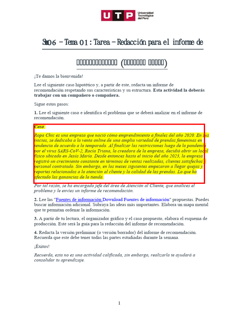 ? Semana 06 - Tema 01 Tarea - Redacción para El Informe de Recomendación (Versión Final ...