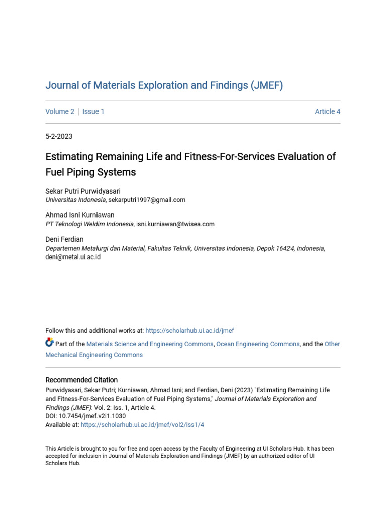Estimating Remaining Life and FFS Evaluation of Fuel Piping Systems | PDF
