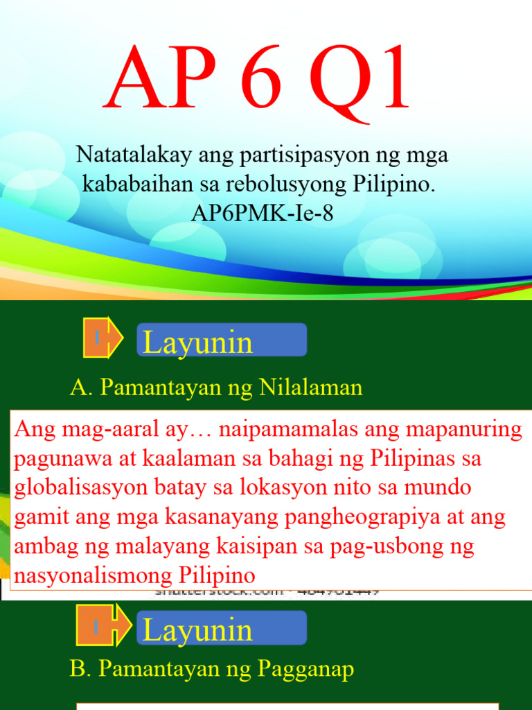 AP 6 Q1 W4 - Natatalakay ang partisipasyon ng mga kababaihan sa rebolusyong Pilipino | PDF