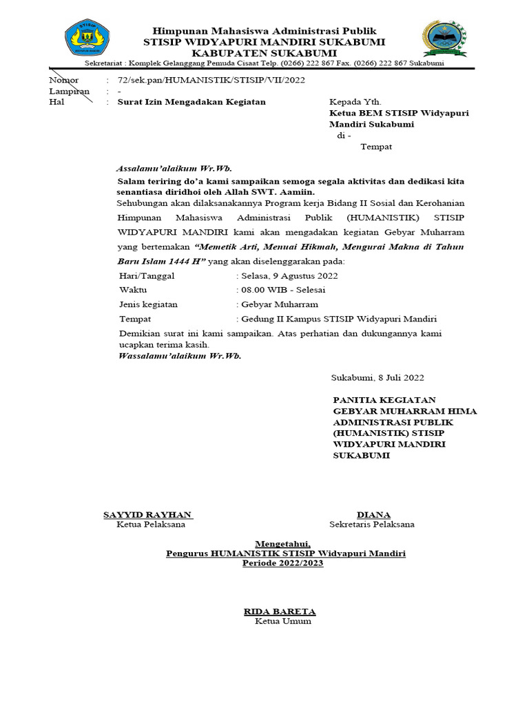 SURAT GEBYAR MUHARRAM BEM | PDF