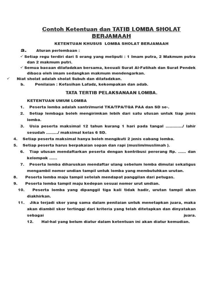 Contoh Ketentuan Dan Tatib Lomba Sholat Berjamaah | PDF