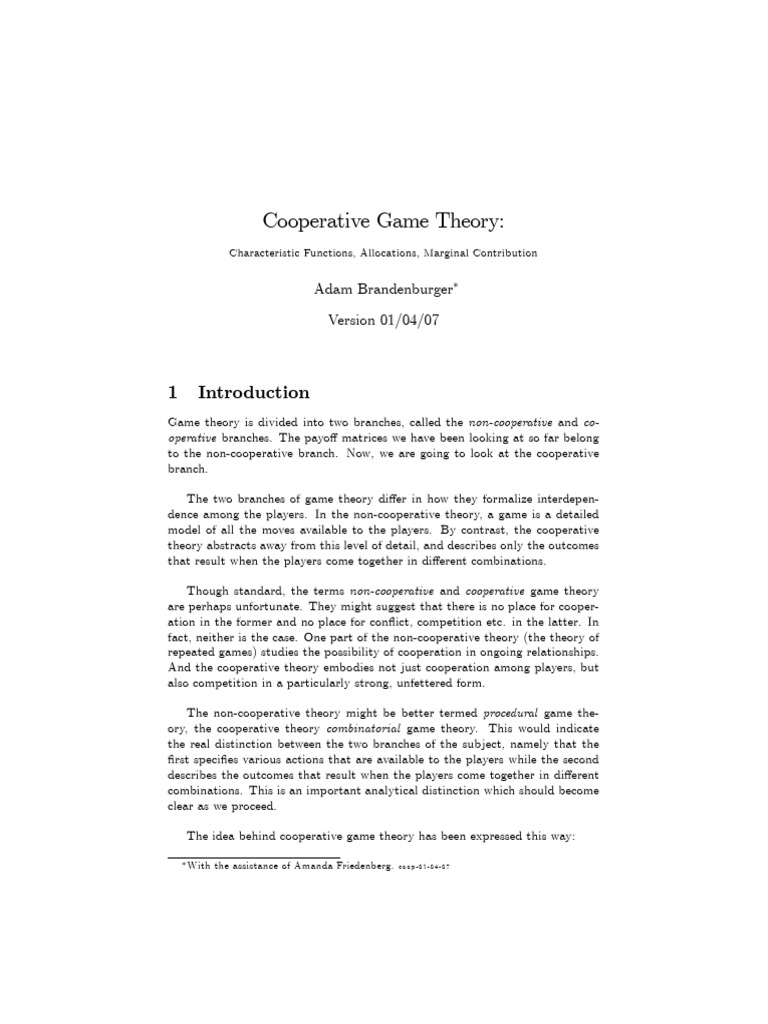 Cooperative Game Theory Brandenburger | PDF
