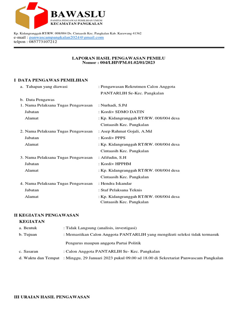 LHP 003 (Rekrutmen Pantarlih) | PDF