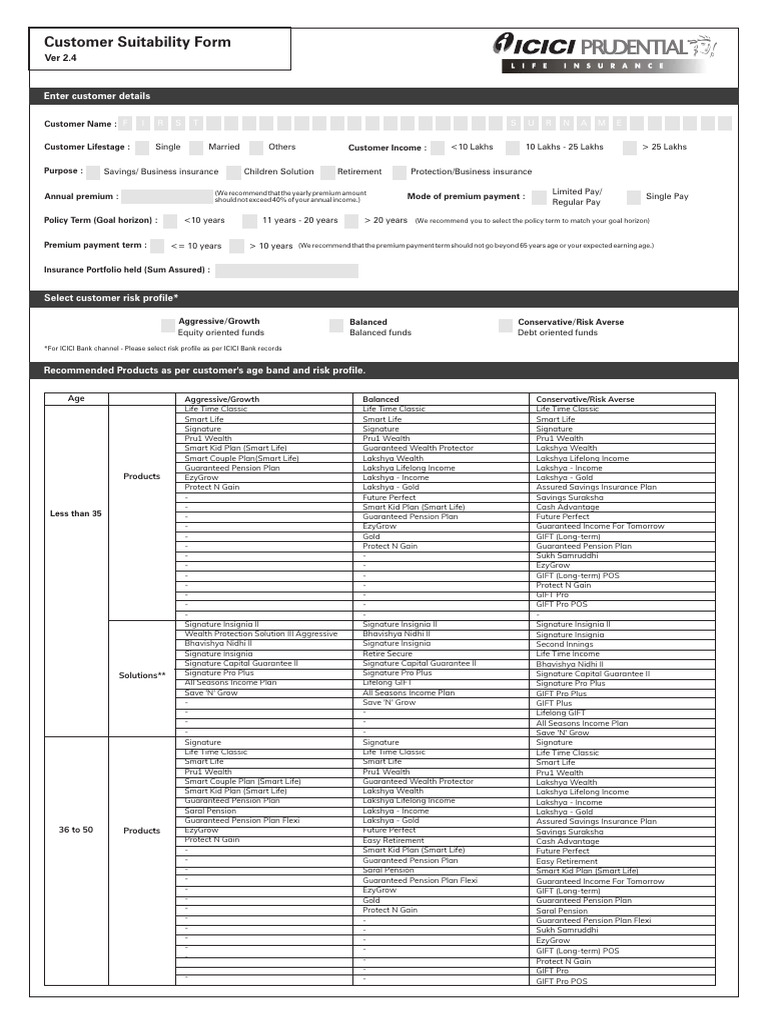 Customer Suitability Form Offline | PDF