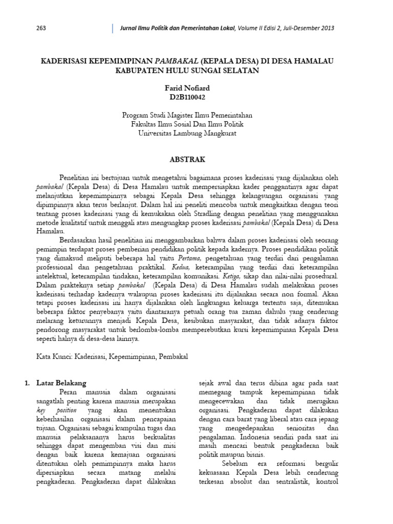 ID Kaderisasi Kepemimpinan Pambakal Kepala | PDF ID Kaderisasi Kepemimpinan Pambakal Kepala | PDF