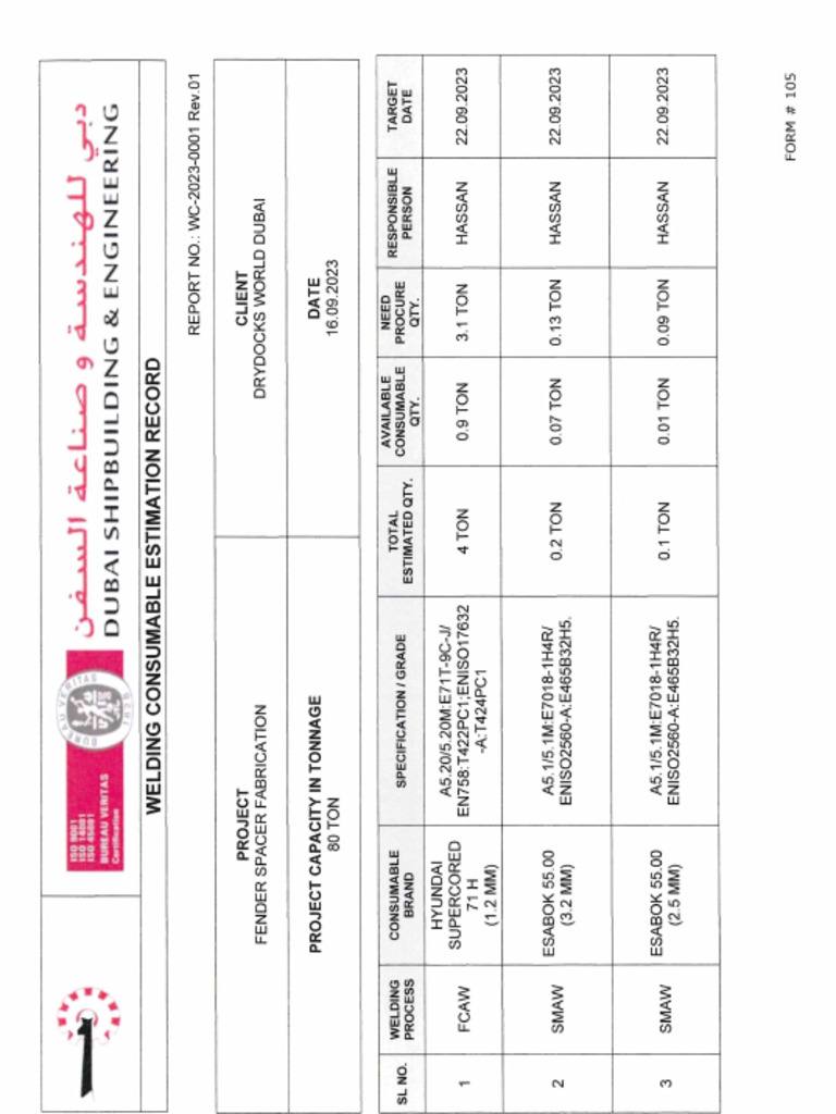 Welding Consumable Estimation Record | PDF