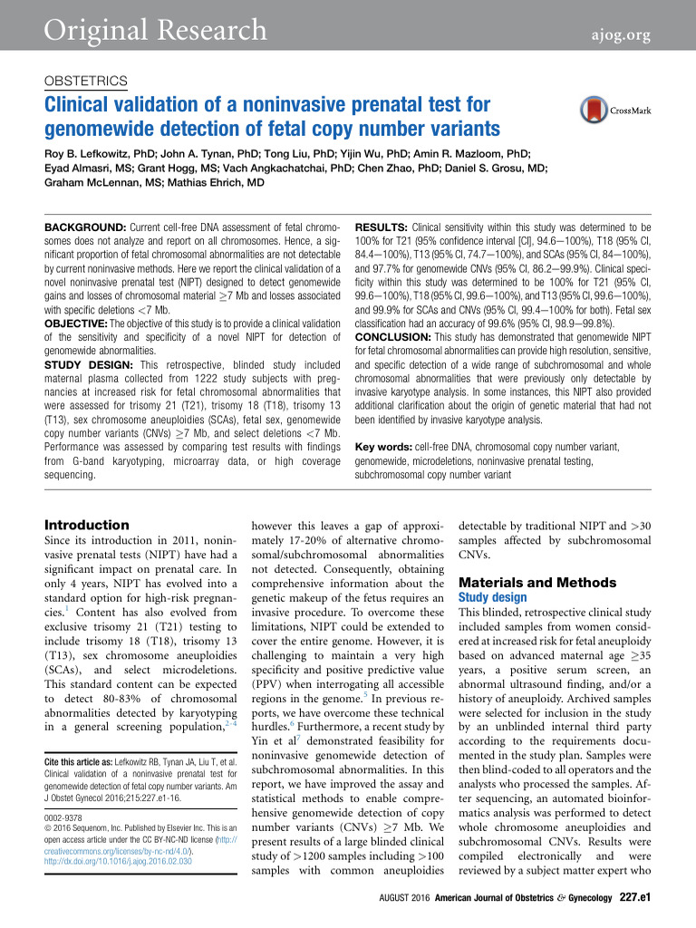 Clinical Validation Of A Noninvasive Prenatal Test Pdf