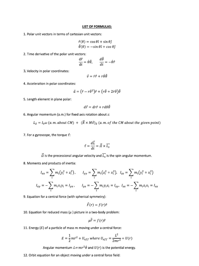 Phy Formula | PDF