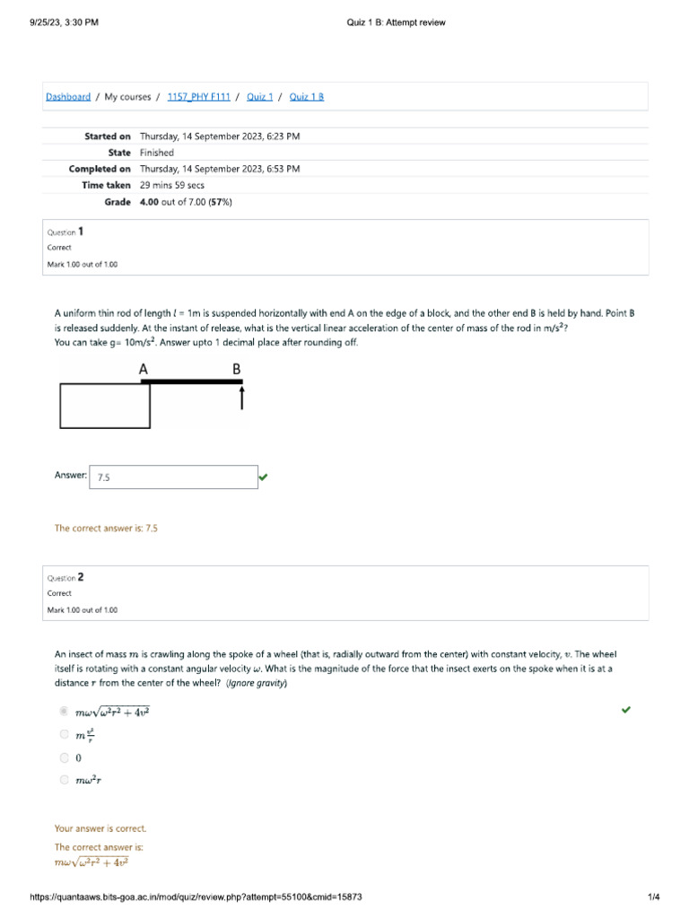 Quiz 1B Mechanics | PDF