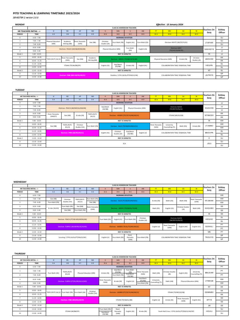 PITD Teaching Timetable 2023/2024 | PDF