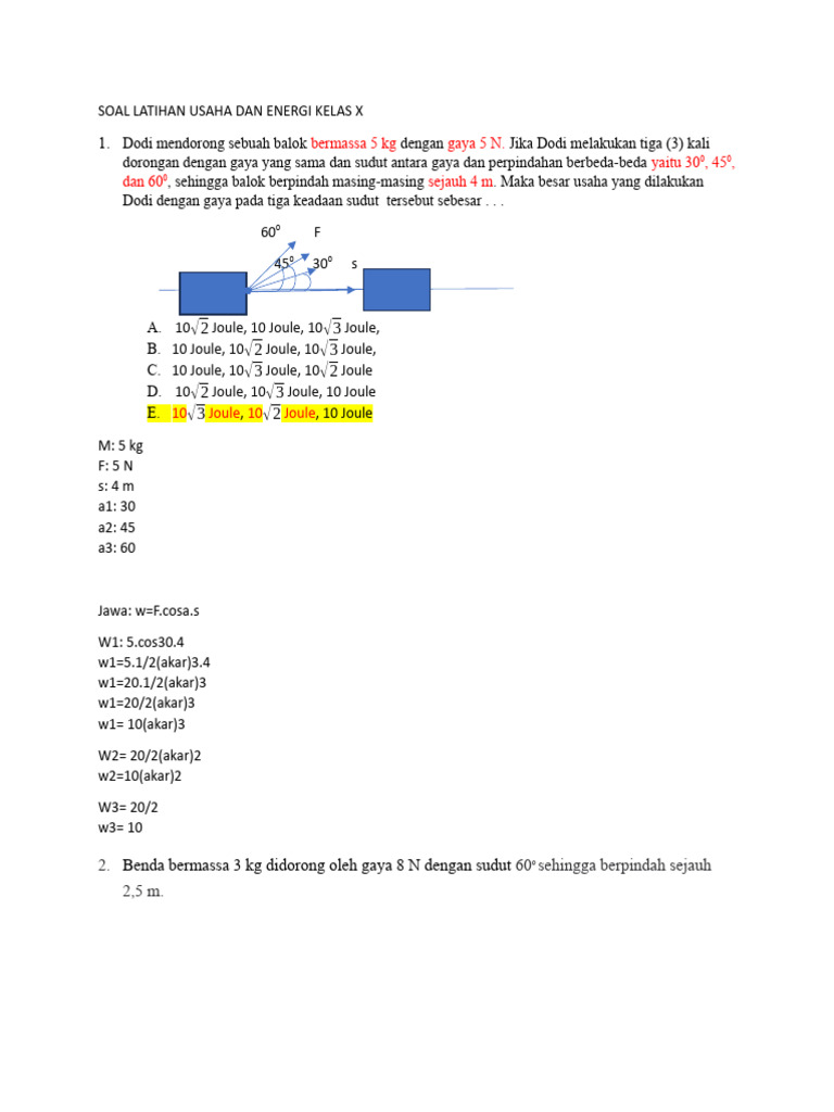 Soal Latihan Usaha Dan Energi (2) MM | PDF