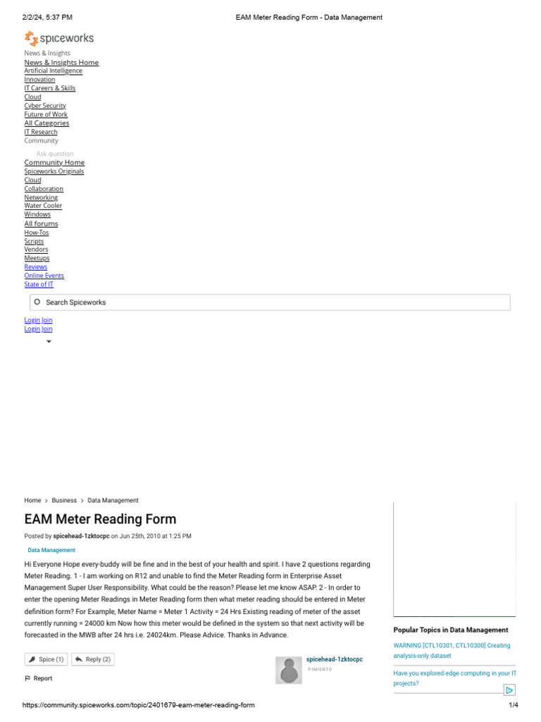 EAM Meter Reading Form - Data Management | PDF | Computing ...