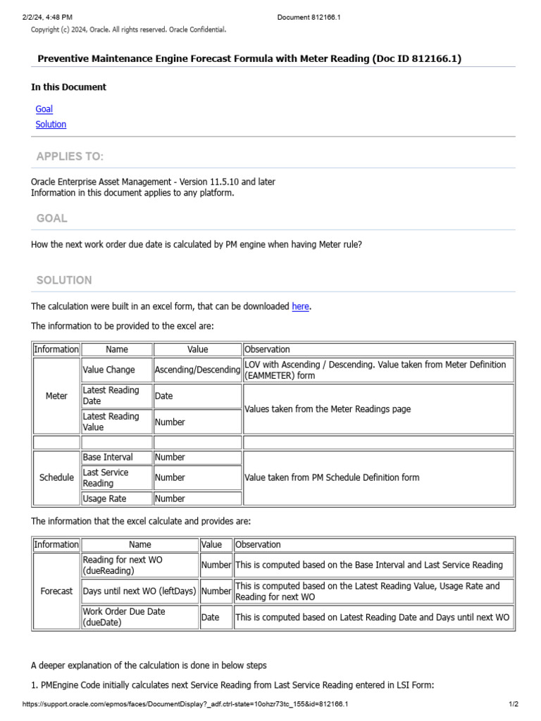Preventive Maintenance Engine Forecast Formula With Meter Readin | PDF ...