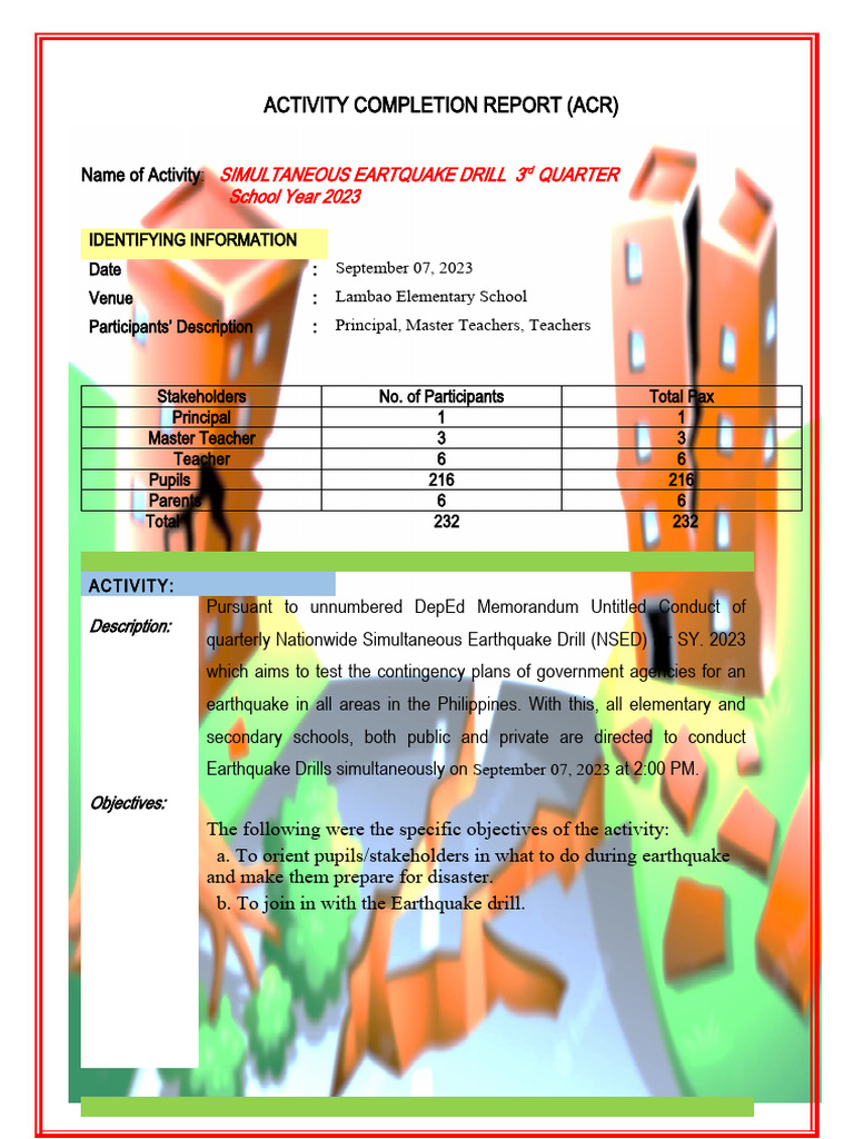 Simultaneous Earthquake Drill Report | PDF | Emergency Management