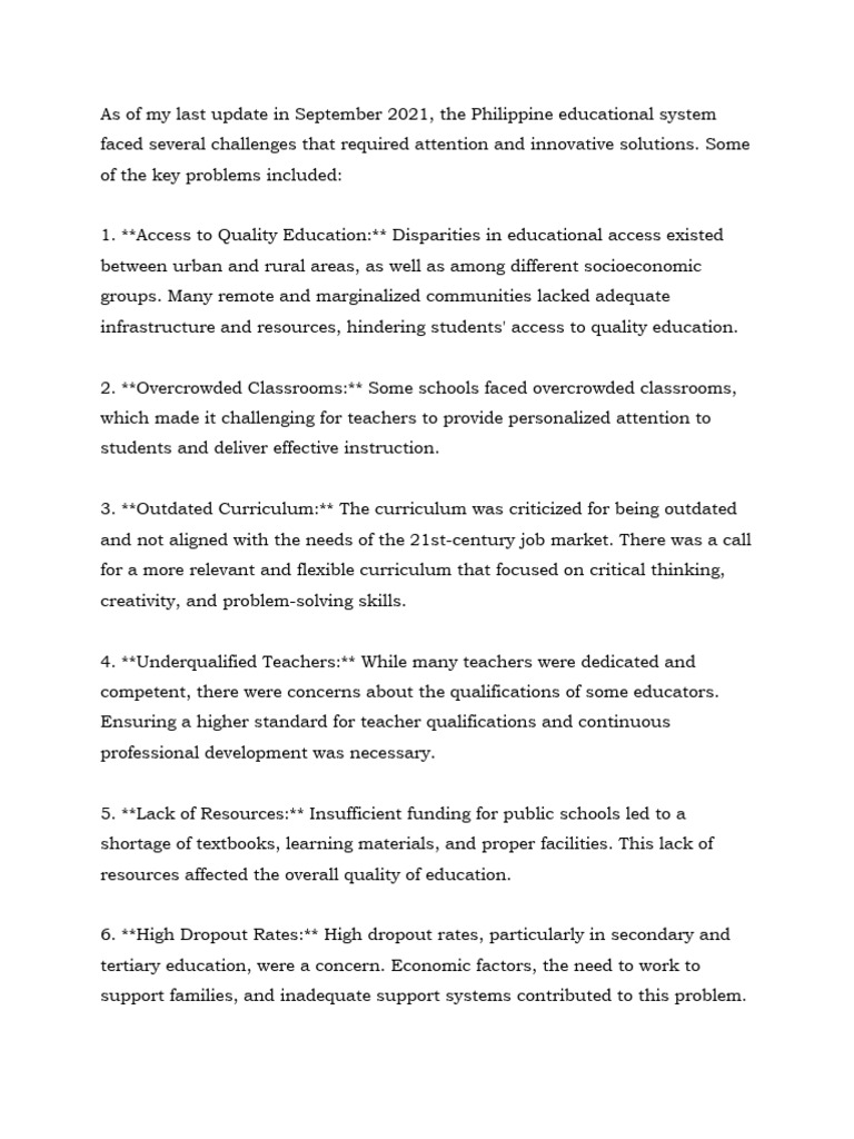 Problems and Solutions in The Philippine Educational System | PDF ...