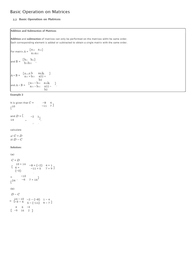 Basic Operation on Matrices | PDF | Matrix (Mathematics) | Operator Theory