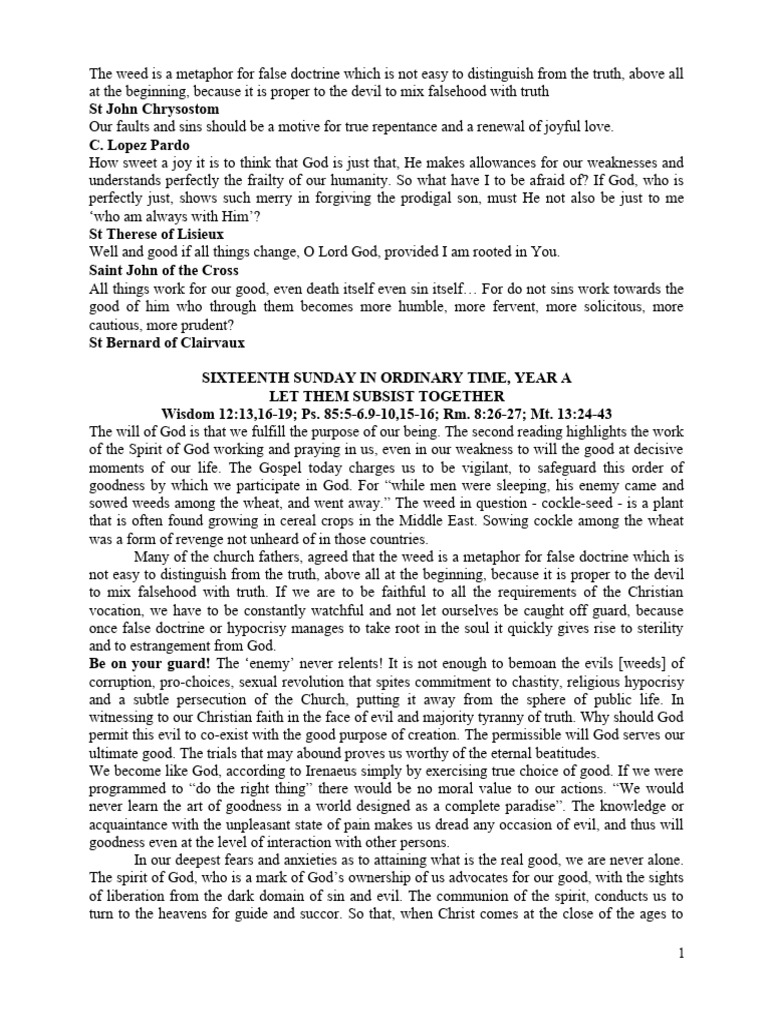 16th Sunday in Ordinary Time | PDF | Truth | God
