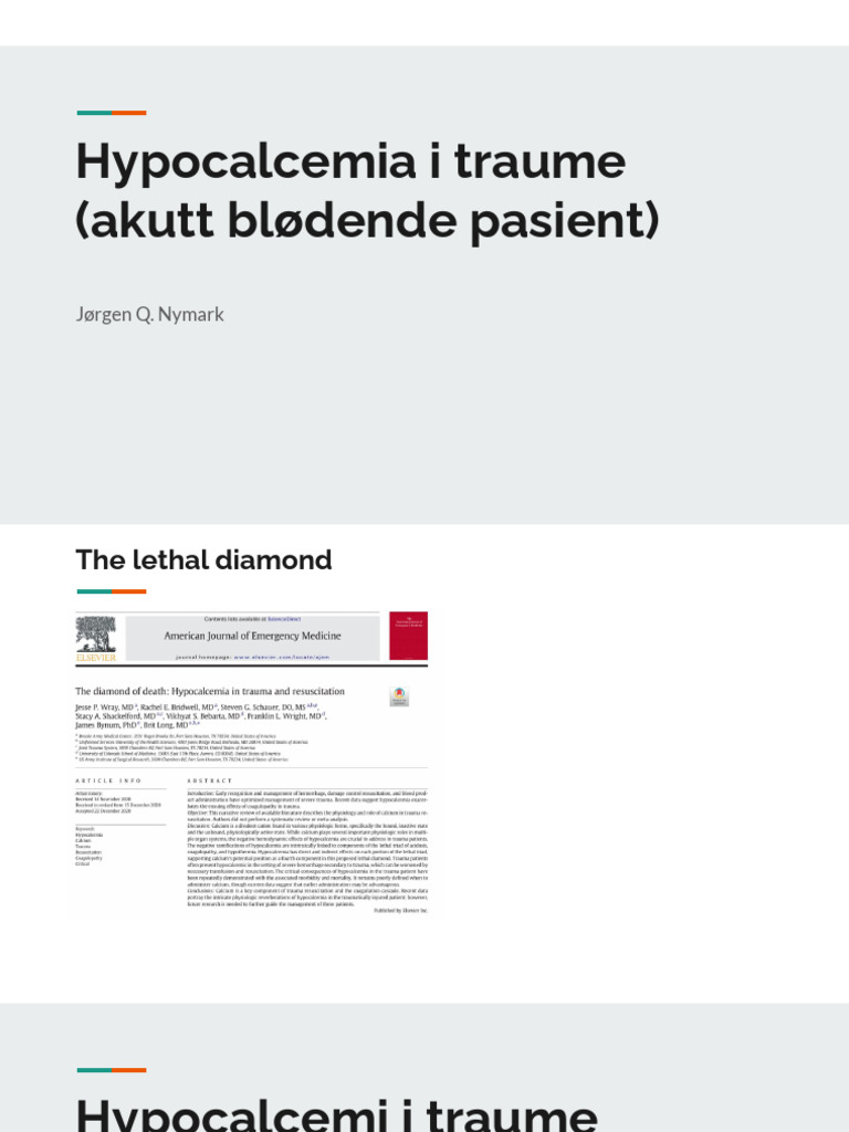 Hypocalcemia I Traume (Akutt Blødende Pasient) | PDF