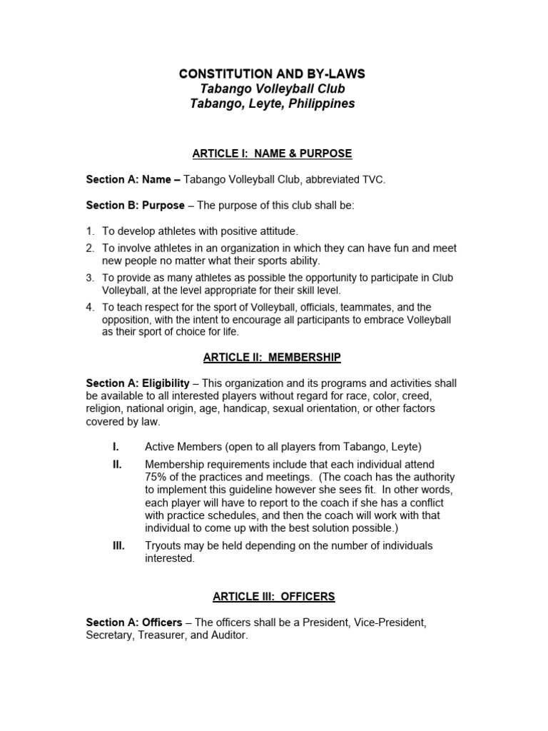 TVC Constitution and By-Laws | PDF | Committee | Quorum