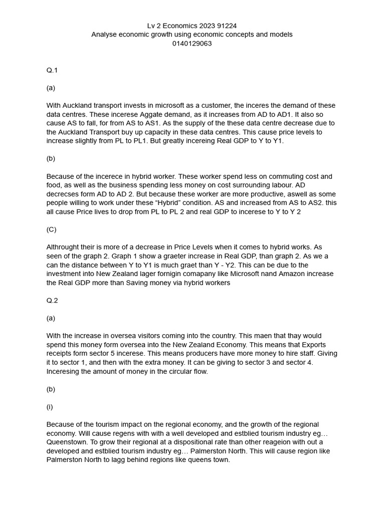 LV 2 Economics 2023 91224 Analyse Economic Growth Using Economic ...