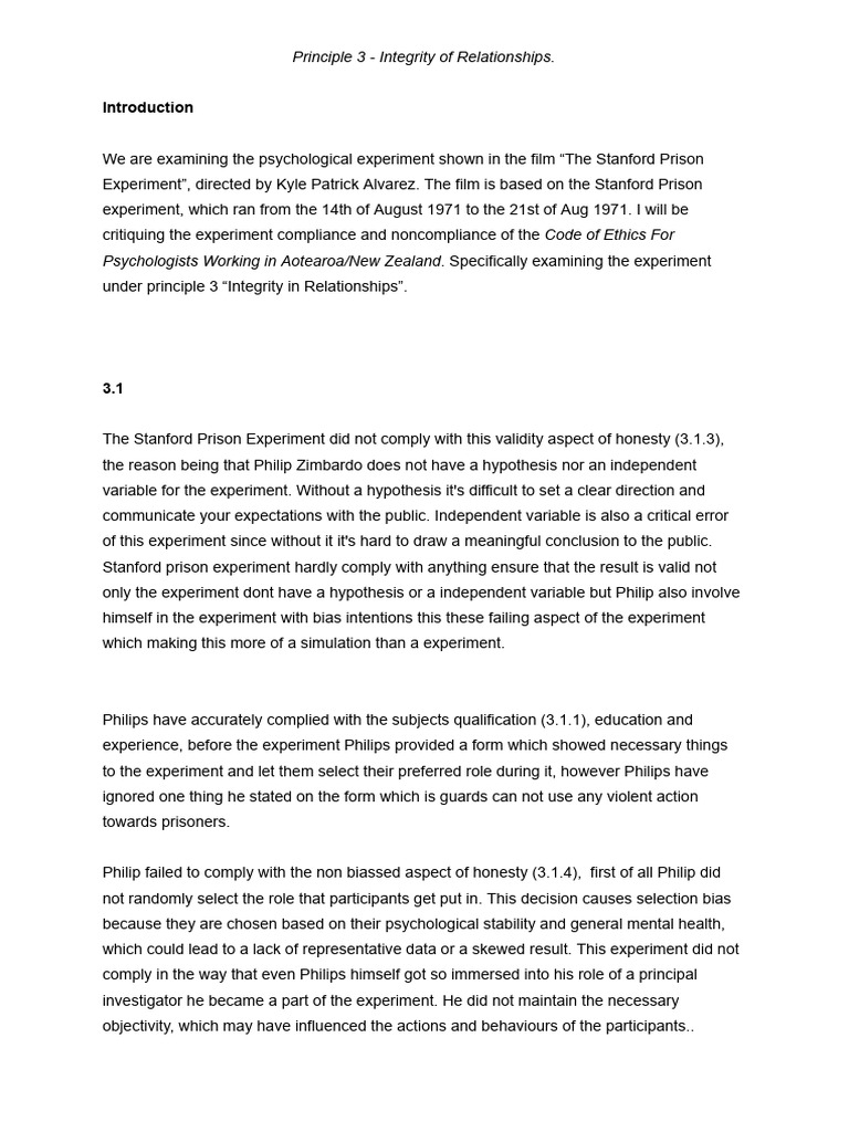 Principle - 3 - Integrity of Relationships | PDF | Experiment | Psychology
