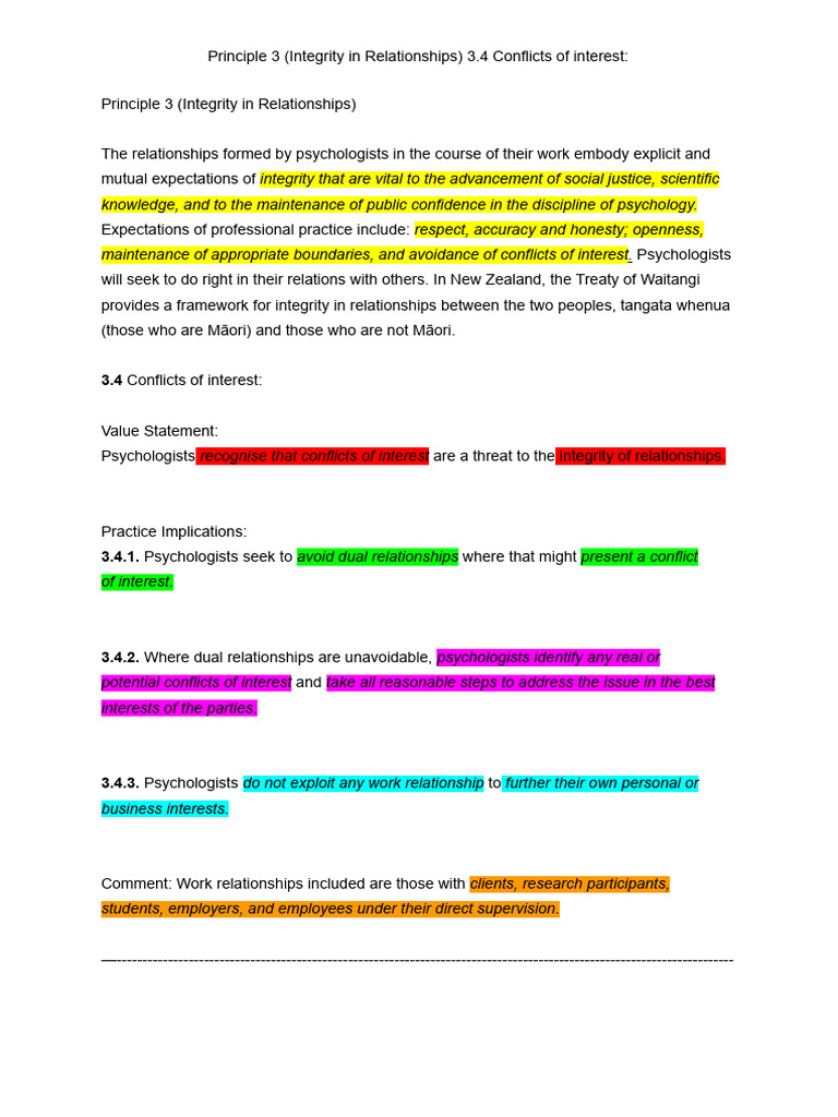 Conflicts of Interest in Psychology Ethics | PDF | Integrity | Conflict ...