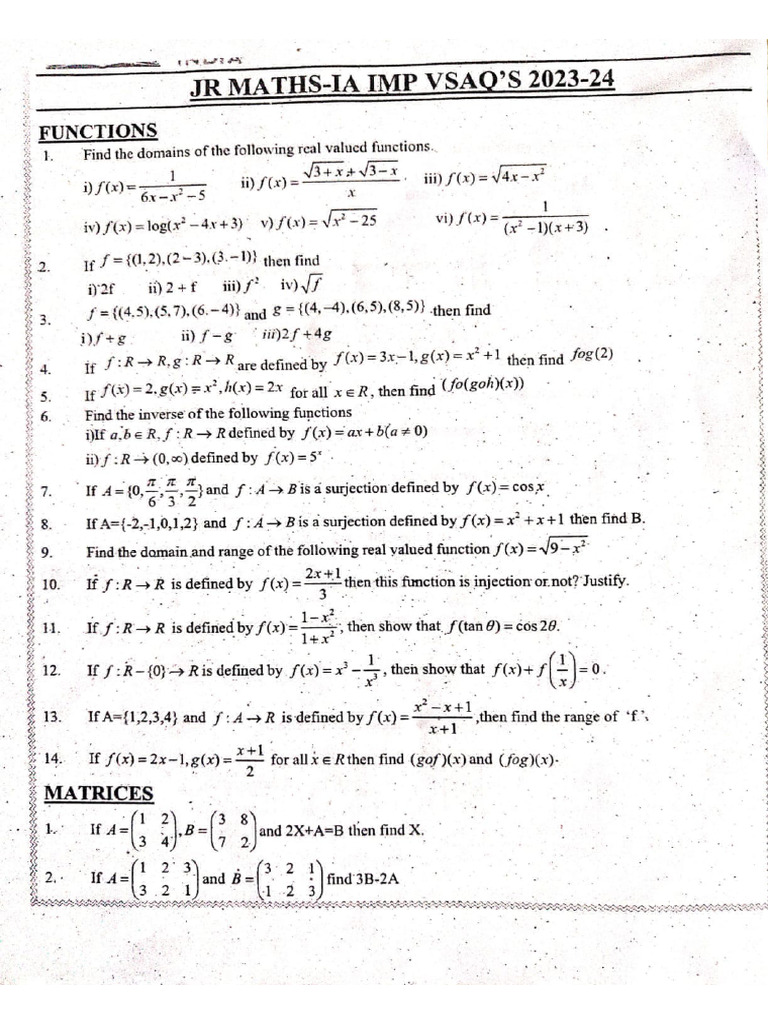 maths 1A vsaqs | PDF