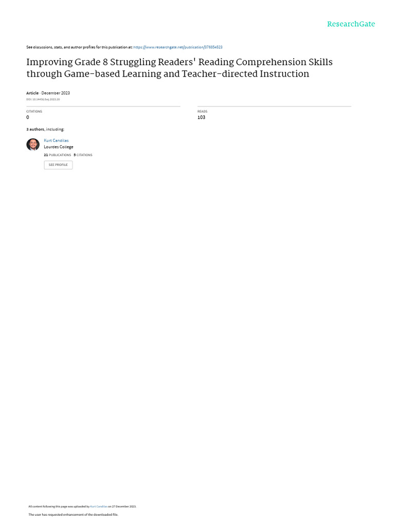 Improving Grade 8 Struggling Readers' Reading Comprehension | PDF ...