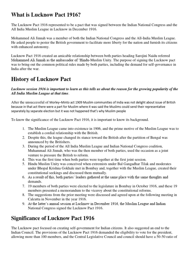 Lucknaw Pact 1916 | PDF | Mughal Empire | All India Muslim League