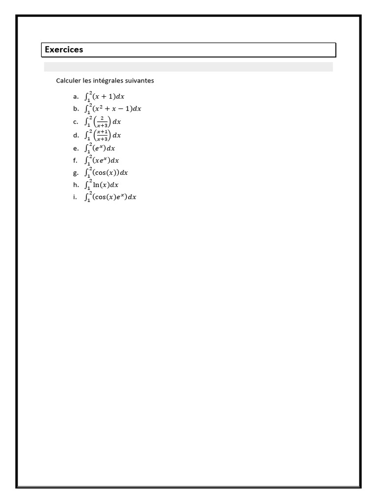 Exercices Intégrales | PDF | Méthodes et références pédagogiques ...