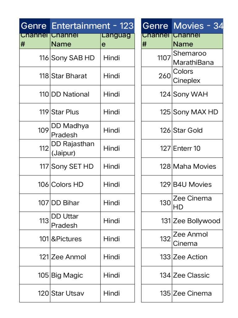 Indian TV Channel Guide | PDF