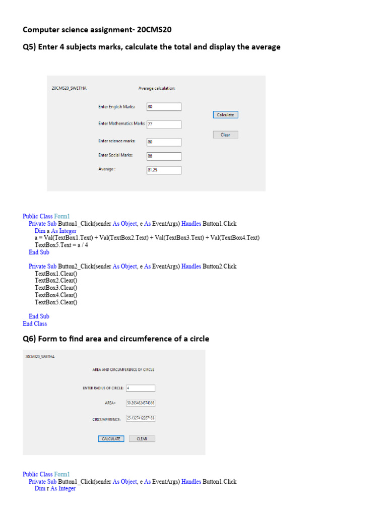 Computer Science Assignment | PDF | Pi | Area