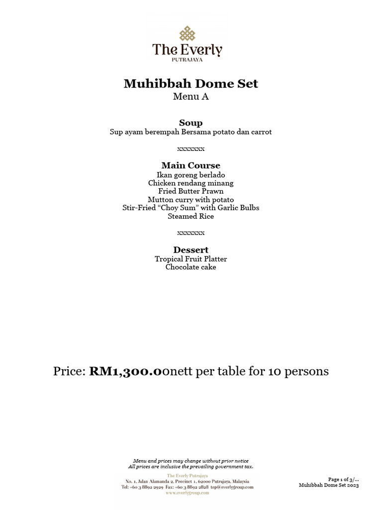 Muhibbah Dome Set Menu 2023 Prices | PDF