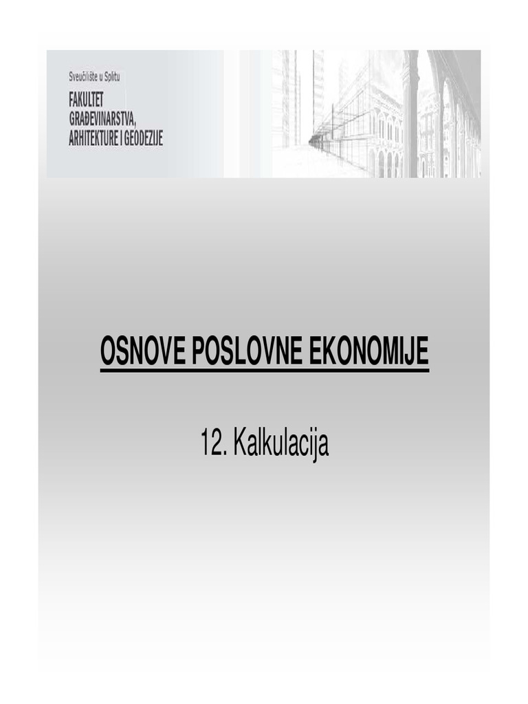 Kalkulacija Pojam, Zadac, Elementi, Vrste | PDF